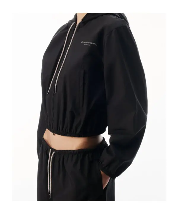 Alexander Wang Cropped Rhinestone Hooded Jacket