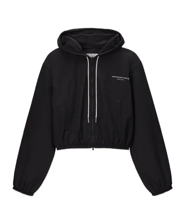 Alexander Wang Cropped Rhinestone Hooded Jacket - Black