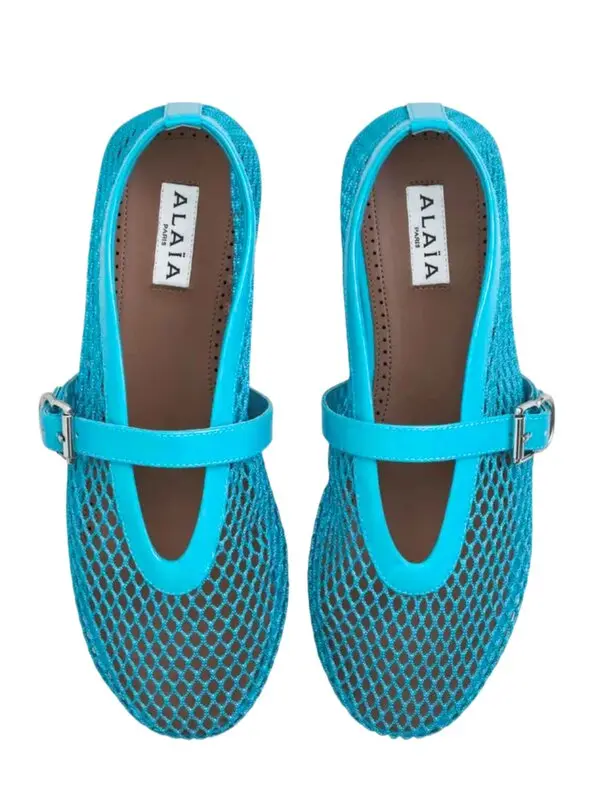 Alaïa Fishnet Ballet Flats With Buckle Strap