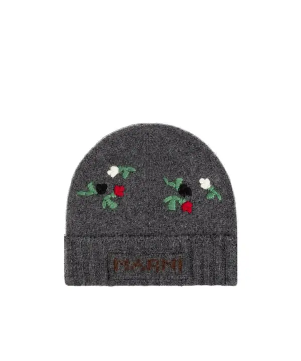 Marni Embroidered Logo Beanie Hat - Grey