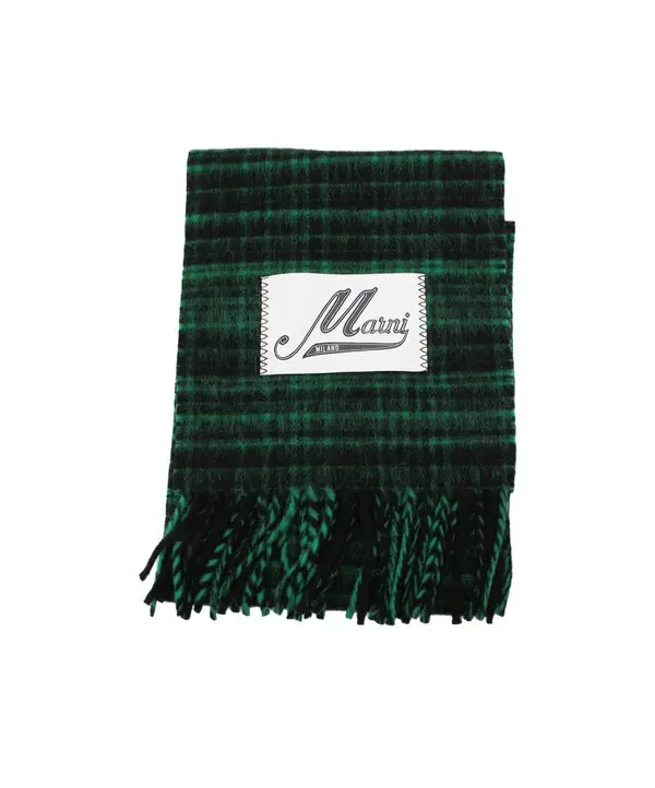 Marni Logo Patch Fringed Scarf - Black