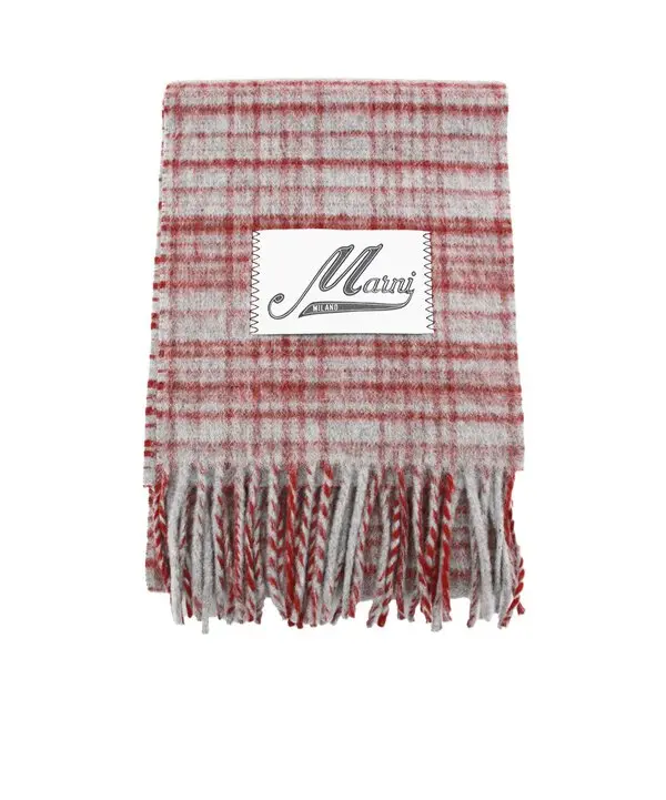 Marni Logo Patch Fringed Scarf - Gray