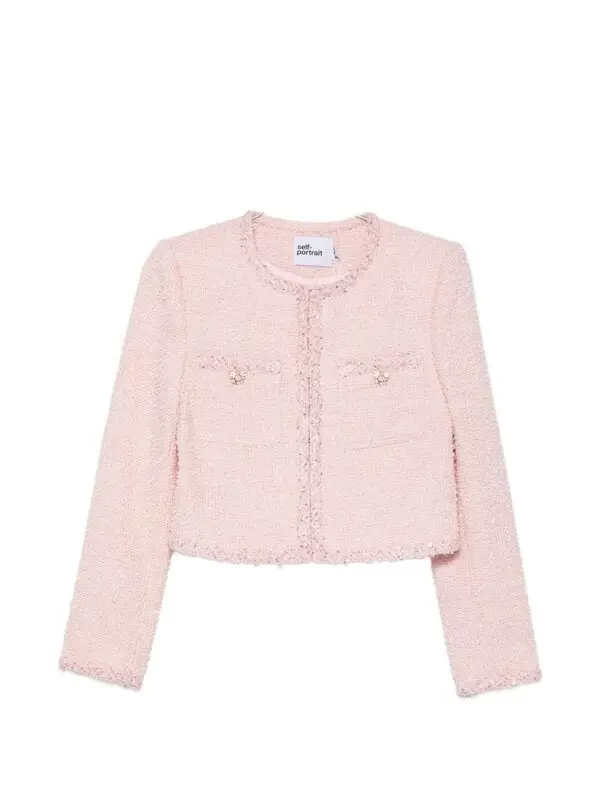SELF-PORTRAIT Boucle Jacket With Hook-eye Closure - Pink