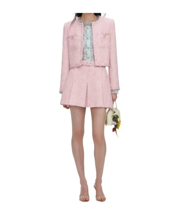 SELF-PORTRAIT Boucle Jacket With Hook-eye Closure