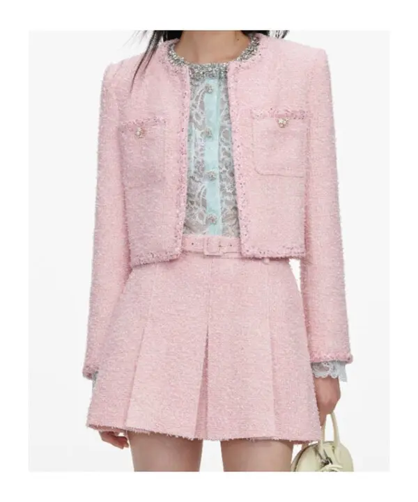 SELF-PORTRAIT Boucle Jacket With Hook-eye Closure