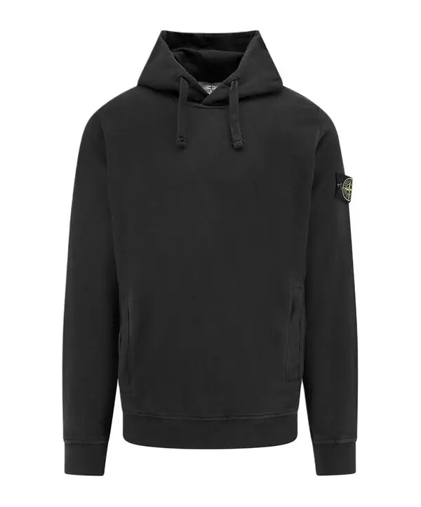 Stone Island Compass Patch Drawstring Hoodie - Black