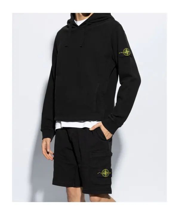 Stone Island Compass Patch Drawstring Hoodie - Black