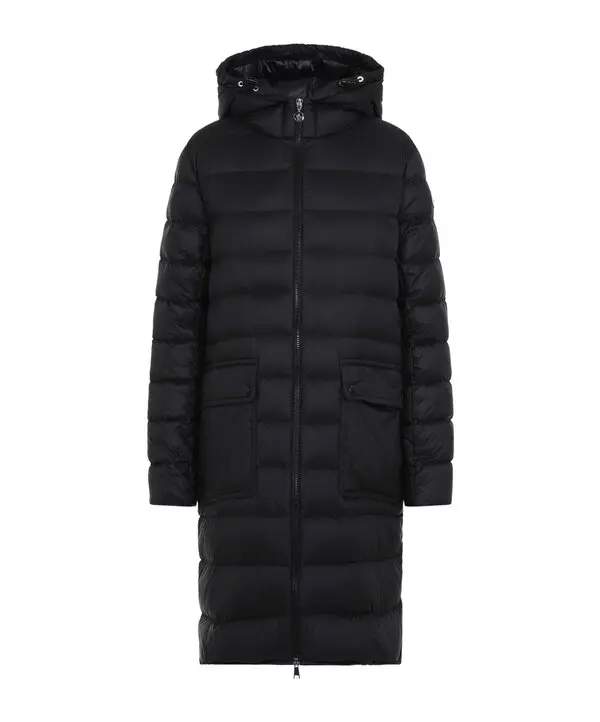 Moncler Long Hooded Padded Coat With Logo Patch