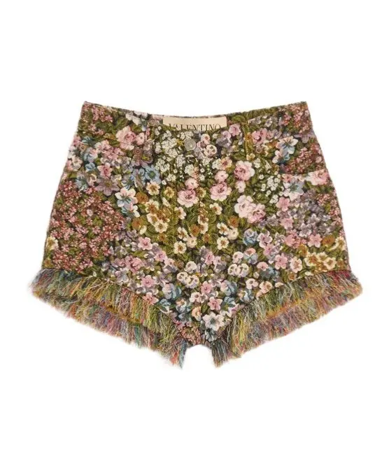 Valentino Garavani Floral Patterned Fringed Hem Shorts