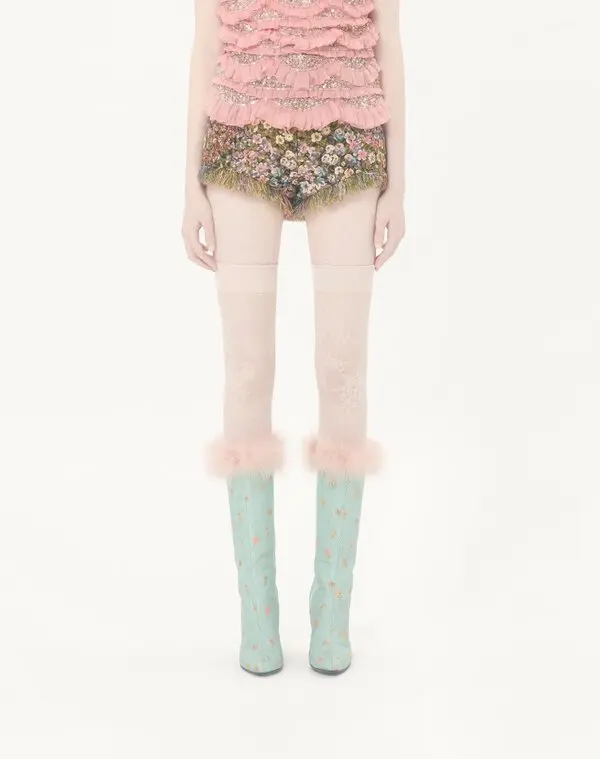 Valentino Garavani Floral Patterned Fringed Hem Shorts