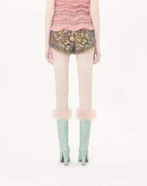 Valentino Garavani Floral Patterned Fringed Hem Shorts