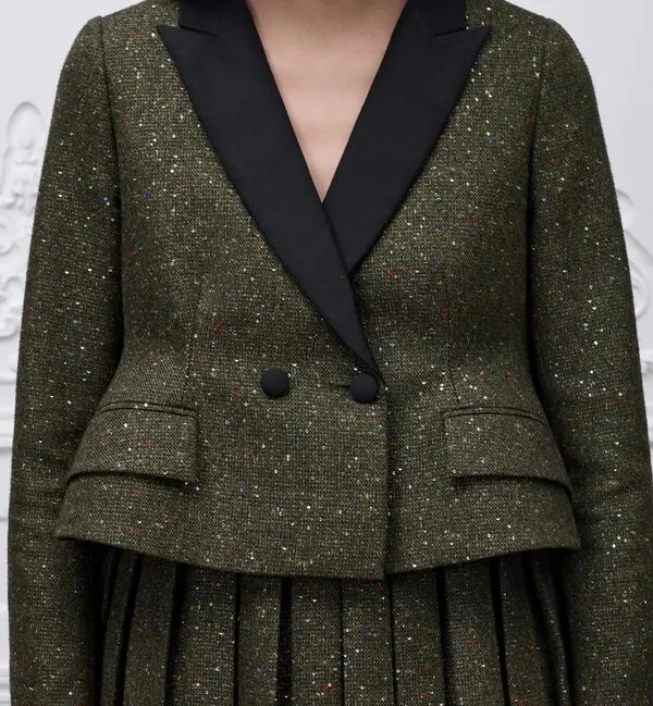 Dior Cropped Fitted Jacket With Shawl Lapel And Fabric Covered Button Front