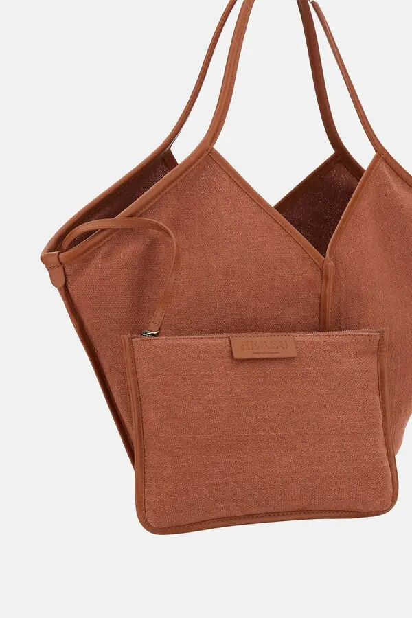 Hereu Top Handle Tote Bag With Detachable Pouch - Brown