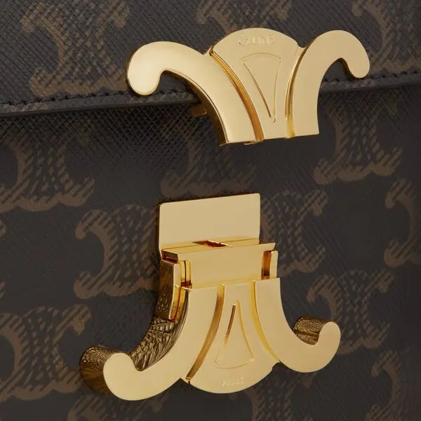 Celine Claude Shoulder Bag In Triomphe Canvas And Calfskin