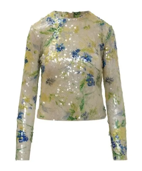 MSGM Sequin Floral Knit Top