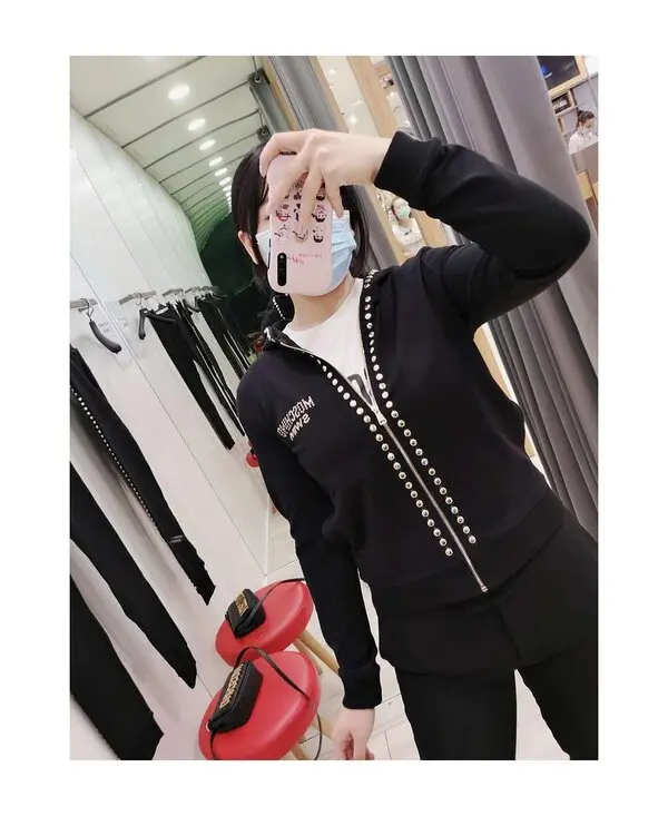 Moschino Studded Logo Hooded Zip Jacket