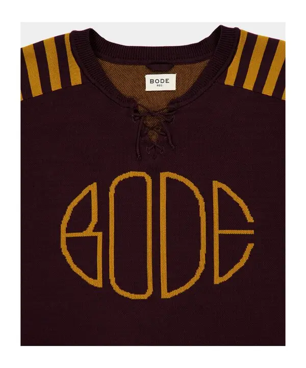 BODE Tie Neckline Sweater With Ribbed Trim And Logo Detail