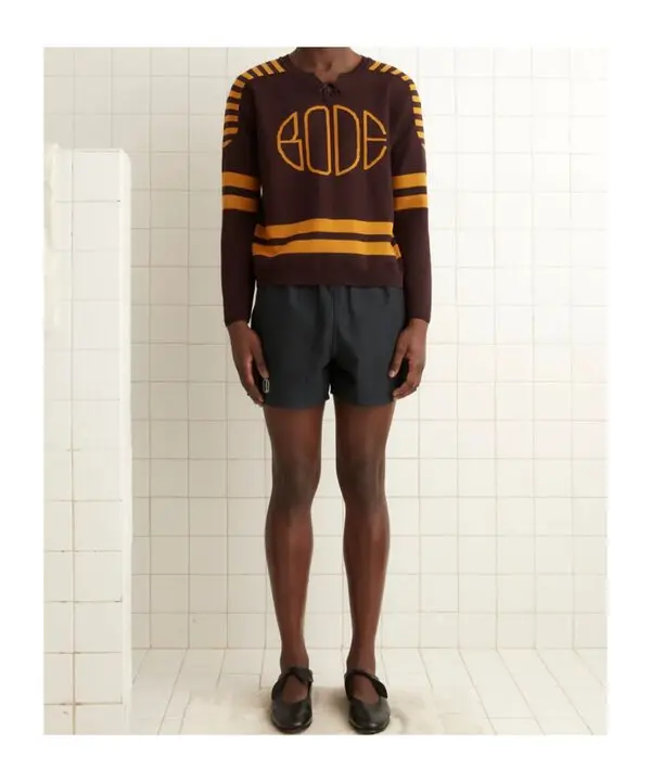 BODE Tie Neckline Sweater With Ribbed Trim And Logo Detail
