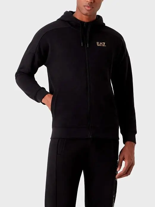 EA7 Logo Print Zip-up Hoodie