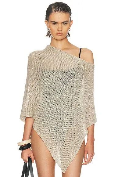 Enza Costa Linen Open Knit Poncho - Oatmeal