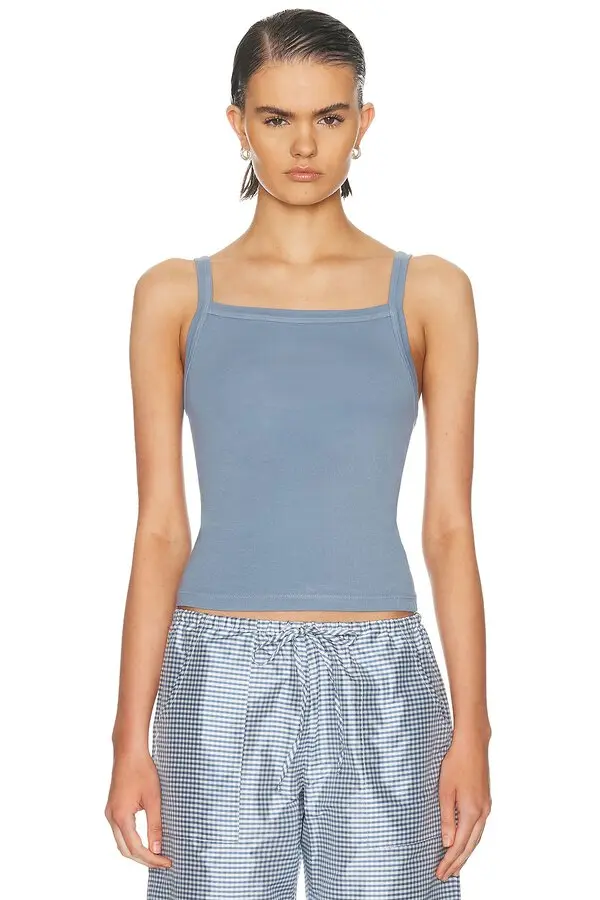 Donni. Ribbed Square Neck Tank Top - Cornflower