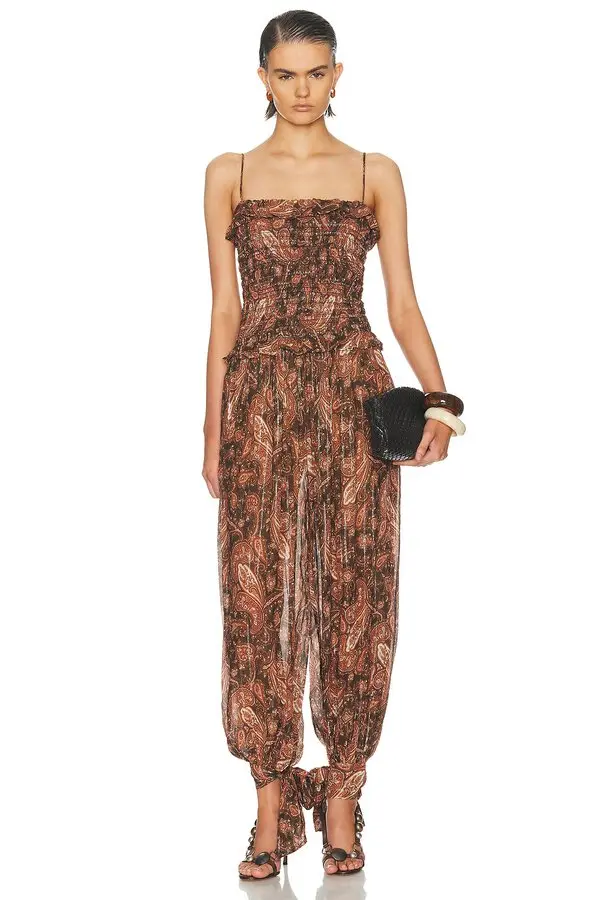 Andamane Noor Wide Leg Smocked Jumpsuit - Paisley