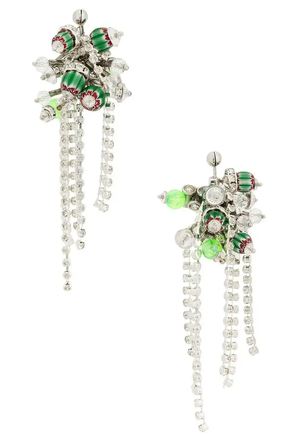 Dries Van Noten Dangle Earrings With Crystal Embellishments - Green
