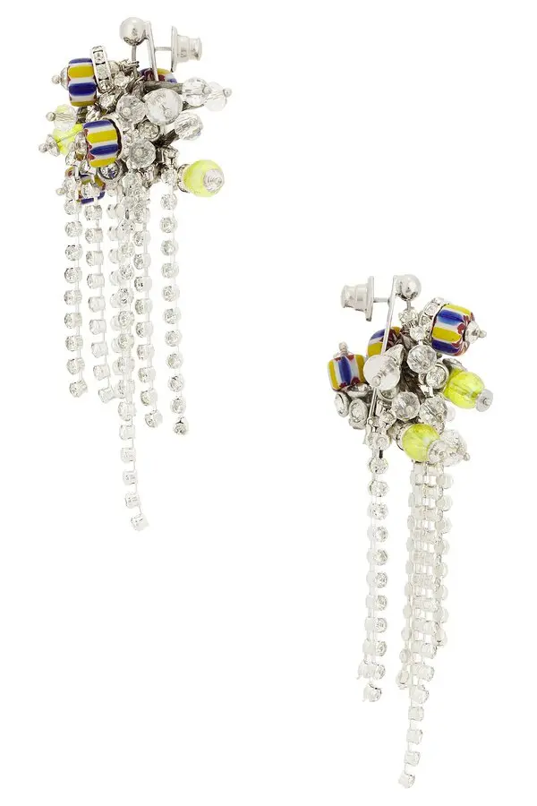 Dries Van Noten Dangle Earrings With Crystal Embellishments - Light Yellow