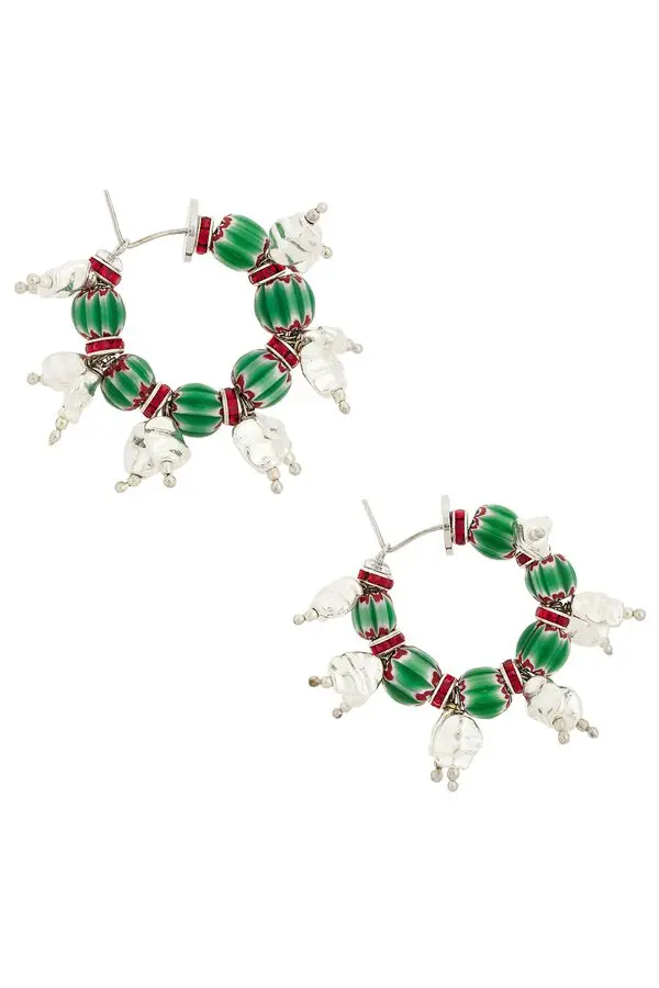 Dries Van Noten Beaded Hoop Earrings - Green