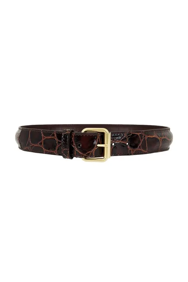 Dries Van Noten Printed Croc Effect Leather Belt - Brown