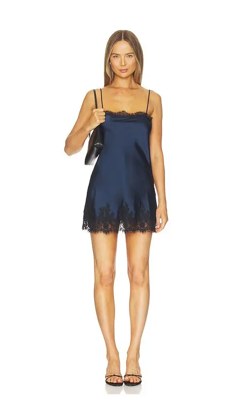 ELODIE THE LABEL Ellie Mini Dress With Scalloped Lace Trim - Navy