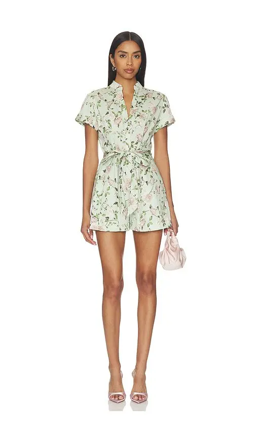 Alice + Olivia Sleeveless Button Down Romper - Sage