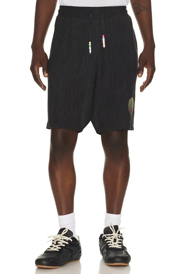 MISBHV Charcoal Plissé Shorts With Beaded Drawstring
