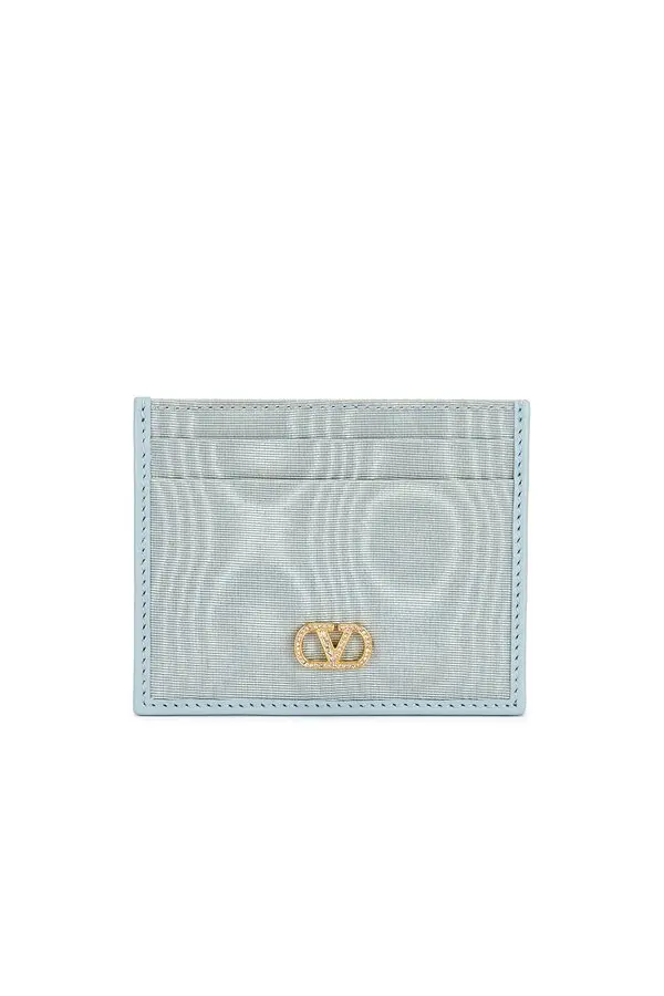 Valentino Garavani Vlogo Signature Card Holder In Baby Blue - Laguna & Crystal