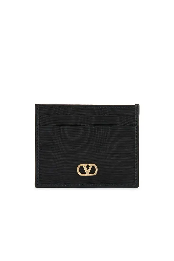 Valentino Garavani Vlogo Signature Card Holder In Baby Blue - Nero & Crystal