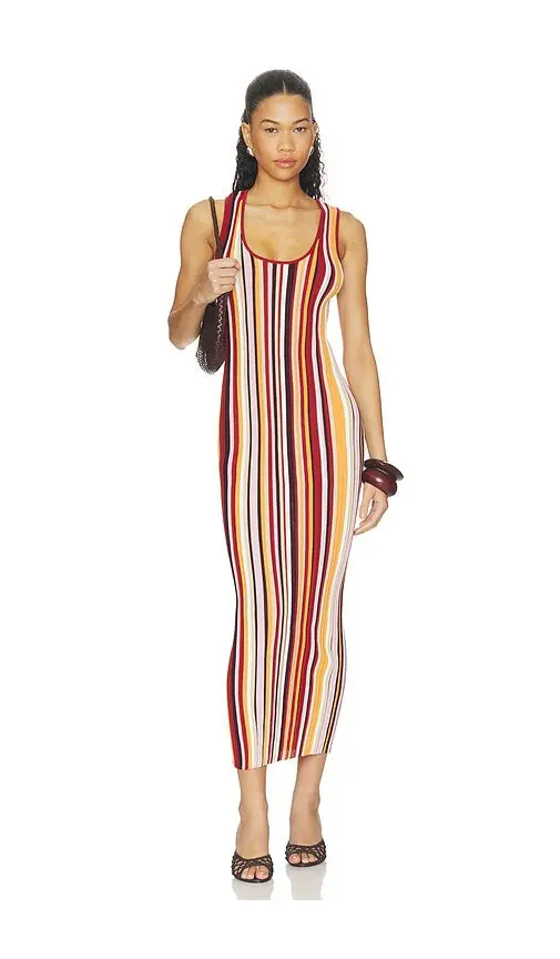 Ronny Kobo Striped Knit Midi Dress - Rust,pink