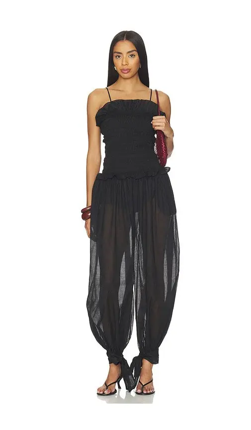 Andamane Noor Wide Pants Smocked Jumpsuit - Black