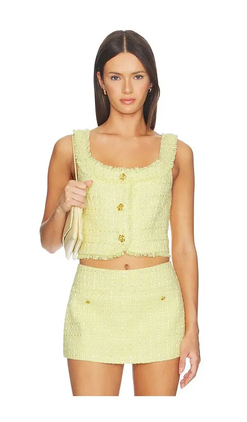 Alice + Olivia Shila Scoop Neck Button Down Corset Top - Lemon