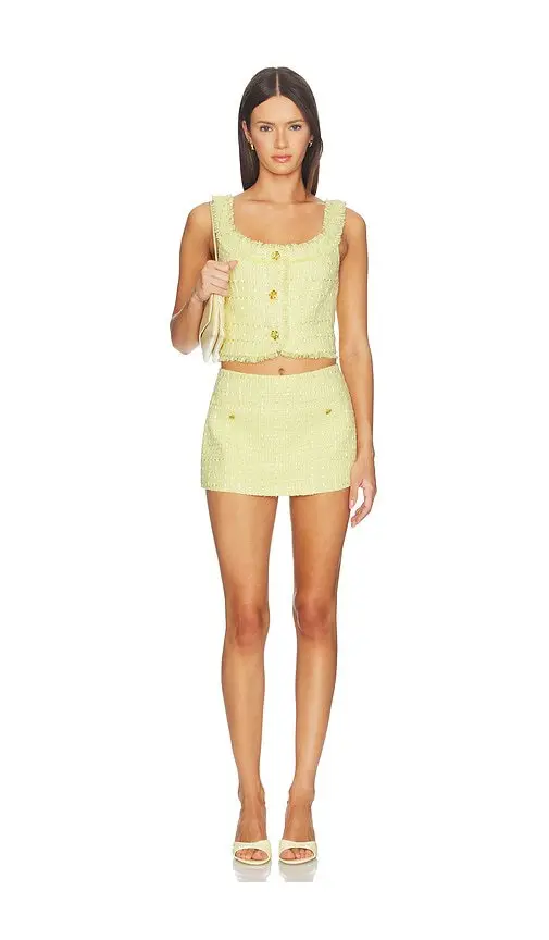 Alice + Olivia Shila Scoop Neck Button Down Corset Top - Lemon