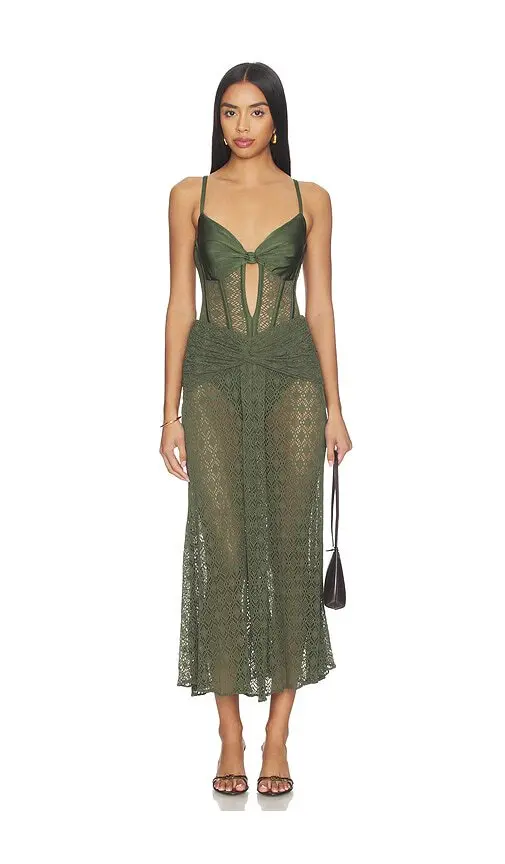 PatBO Sirena Mesh Maxi Dress - Olive