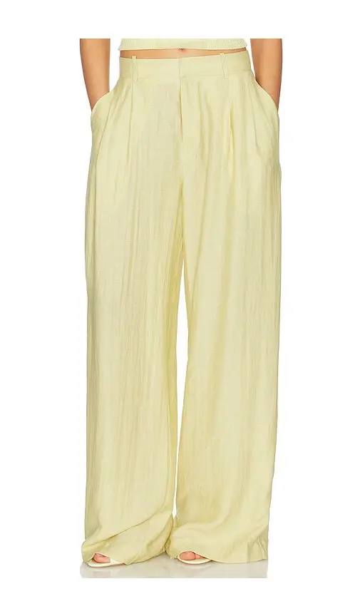MOTHER OF ALL Hedi Mid Waist Tailored Linen Pant - Lemon