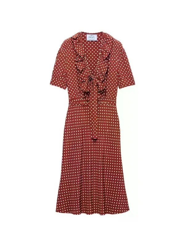 Prada Polka-dot Print Marocain Dress - Brown