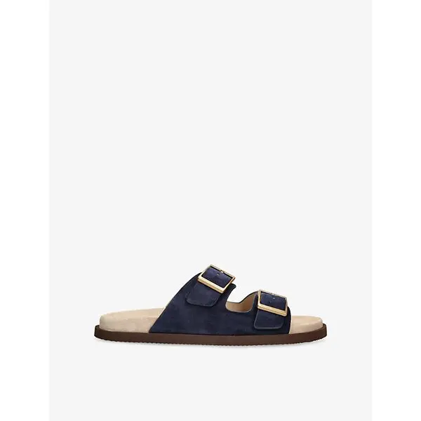Brunello Cucinelli Two-strap Suede Sandals With Buckles - Navy