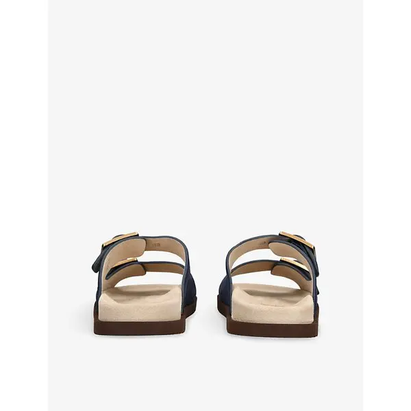 Brunello Cucinelli Two-strap Suede Sandals With Buckles - Navy