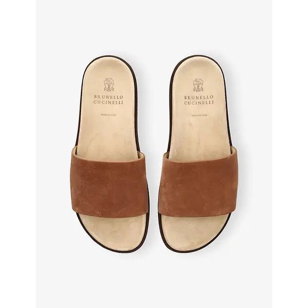 Brunello Cucinelli Wide-strap Suede Sliders