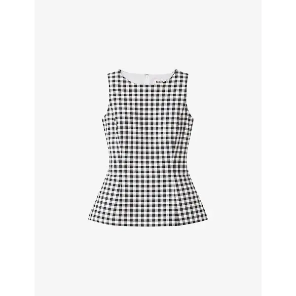 RO&ZO Sleeveless Gingham Stretch-cotton Top