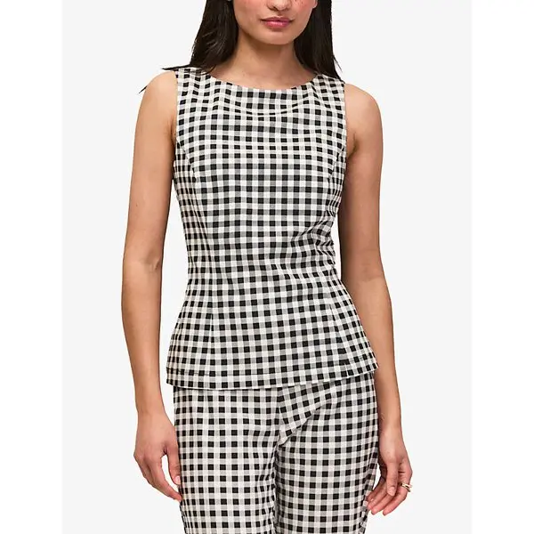 RO&ZO Sleeveless Gingham Stretch-cotton Top