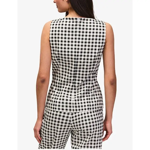 RO&ZO Sleeveless Gingham Stretch-cotton Top