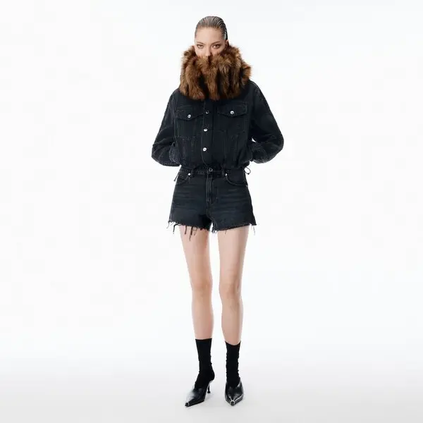 Alexander Wang High Rise Denim Shorts With Logo Pocket