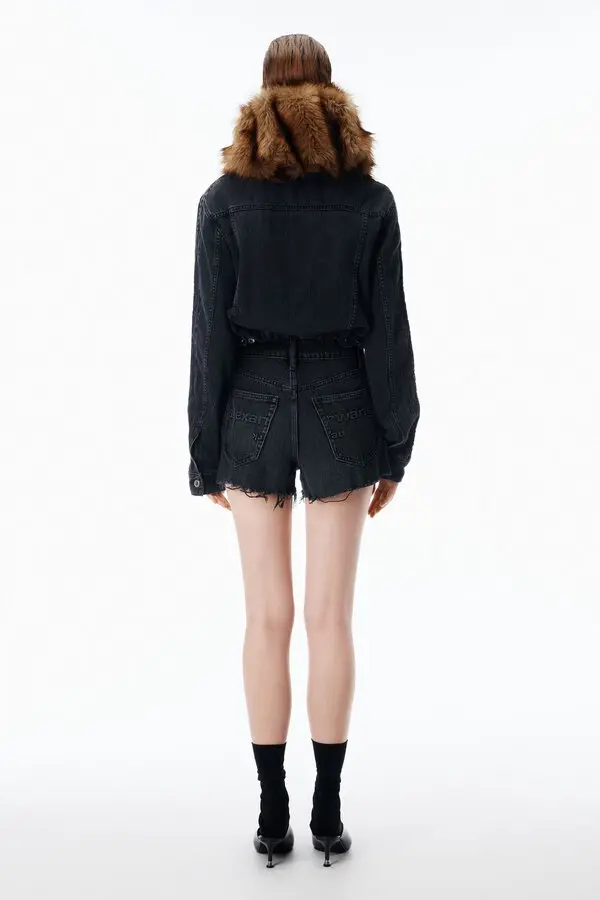 Alexander Wang High Rise Denim Shorts With Logo Pocket
